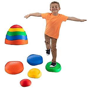 BEJOY Balance Stepping Stones for Kids Portable Stepping Blocks with Non-Slip Rubber Grips River Stones Indoor & Outdoor Toy for Kids 5 pcs