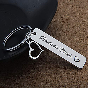 QIIER Badass Bitch Keychain Cancer Awareness Keychain Survivor Jewelry Graduation Gift Best Friend Keyring Gift (silver)