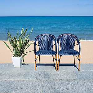 SAFAVIEH Outdoor Collection California Bistro Navy 36-inch Seat Height Armchair Set of 2 (Fully Assembled)