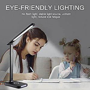 VAVOFO LED Desk Lamp with Fast Charger, USB Charging Port, Desk Light for Home Office with 5 Brightness Levels, Touch Control, 30/60 min Auto Timer, Eye-Caring Dimmable Table Lamp with Adapter