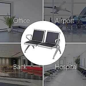 JSUN7 4-Seat Office Waiting Room Chairs - PU Leather Reception Bench, Guest Chairs Airport Seating with Armrests for Hospital Bank Salon Barber Hall Room Conference, Set of 2, Black