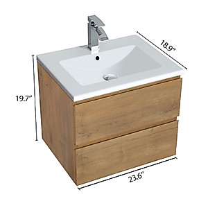KSWIN 24" Wall Mounted Bathroom Vanity with Sink, Modern Floating Bathroom Cabinet with White Integrated Wash Basin