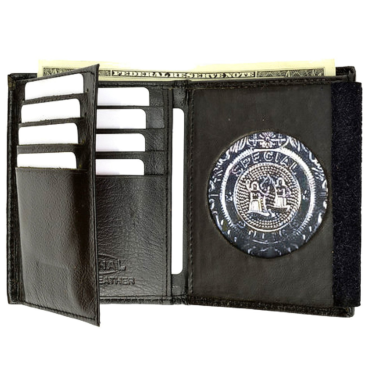 Police Badge Holder Genuine Leather Style - mw2515TABlack,Black,One Size