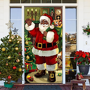 Santa Claus Door Hanging Banner - Christmas Front Door Decoration and Holiday Xmas Background