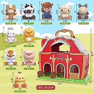 Letapapa Farm Animals Big Barn Toy for 1 2 3 Year Old, Toddler Educational Montessori Toys, Farm Pretend Playset with Barn & Farmer, Christmas Birthday Gift for Toddler Kids 1-3 Years