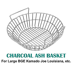 Charcoal Ash Basket for Large Big Green Egg Grill, Kamado Classic, Pit Boss, Louisiana Grills, Primo Kamado Grill and Large Grill Dome, Heavy Duty Stainless Steel
