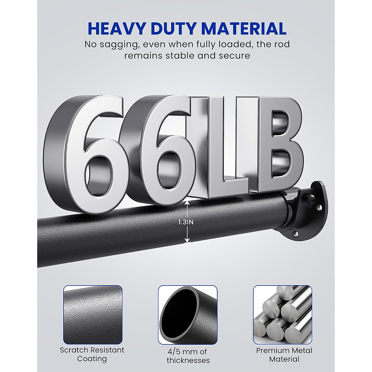 Closet Rods for Hanging Clothes, 17 to 99 Inches Stepless Adjustable Metal Closet Rod, 1.3 Inches Heavy Duty Clothes Hanging Rod for Closet Wardrobes Laundry RV