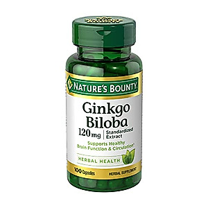 Nature’s Bounty Ginkgo Biloba Capsules 120mg, Memory Support Supplement, Supports Brain Function and Mental Alertness, 100 Capsules