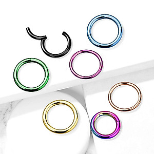 Covet Jewelry Titanium Anodized Precision 316L Surgical Steel Hinged Segment Ring (16GA, Length: 8mm, Green)