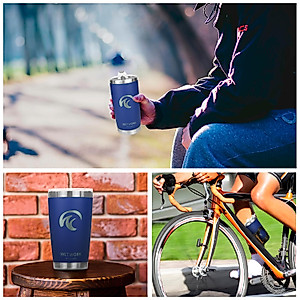 Wet Work Double Wall Tumbler 20 oz Made from Durable Stainless Steel for Hot and Cold Drinks - Insulated Travel Mug for Coffee Tea Wine with Leak Proof Lid for Travel Hiking Camping Gifts - Blue