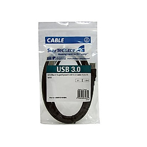 StarTech.com 6 ft / 2m Black SuperSpeed USB 3.0 Cable A to B - USB 3 A (m) to USB 3 B (m) (USB3SAB6BK)
