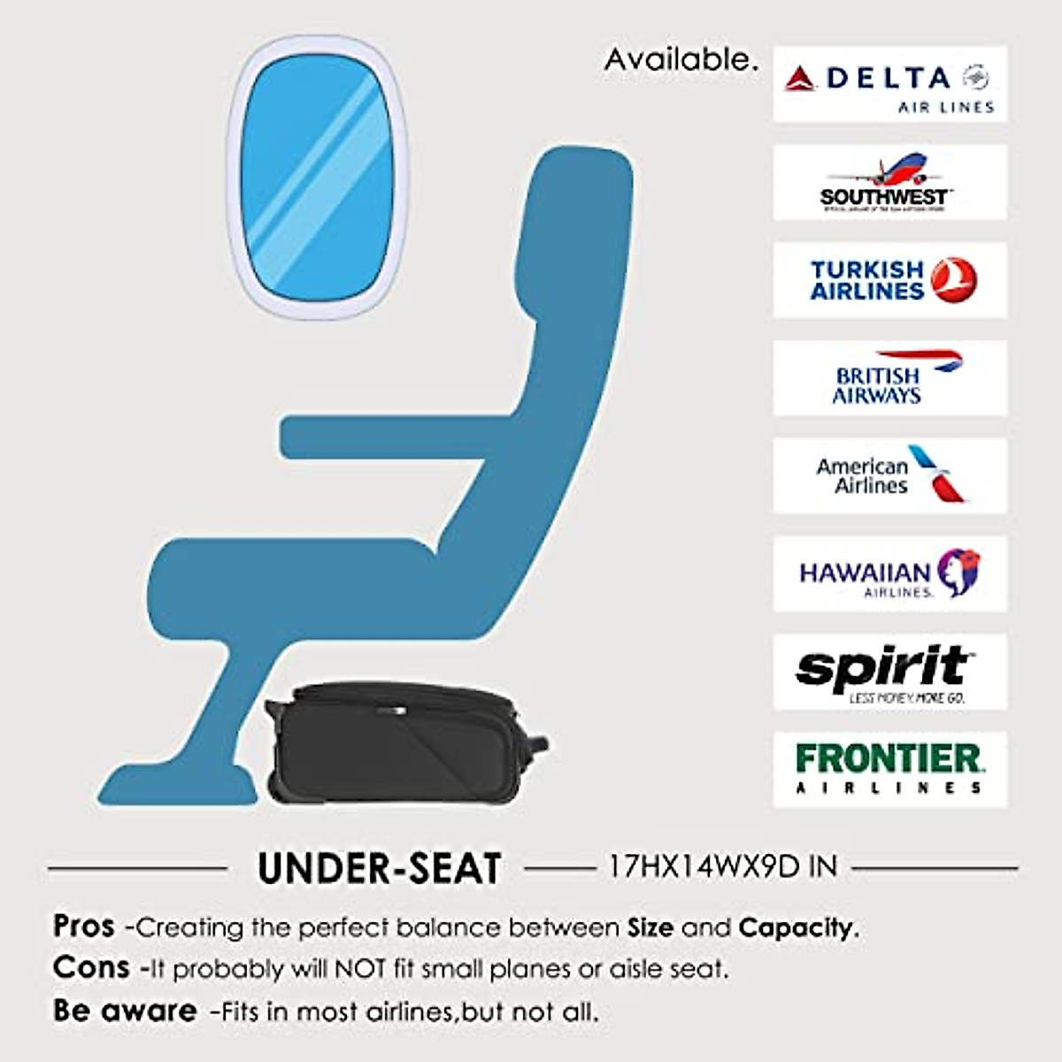 Verage Carry On Underseat Luggage with Wheels & USB Port, 16 Inch Wheeled Spinner Bag Carry-on Luggages for Airlines, Lightweight Suitcase Men Women, Pilots and Crew(16-Inch Rolling Underseat)