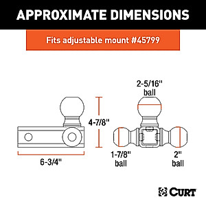 CURT 45800 Replacement Adjustable Trailer Hitch Ball Mount Head with 3 Balls for CURT #45799