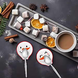 Whaline 2Pcs Christmas Coffee Spoon Rest Snowmen Ceramic Teaspoon Holder Xmas Holiday Sauce Dishes Dipping Bowl Ring Dish for Teacher Gift Kitchen Office Bar Coffee Stirrers