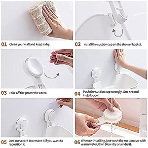 LEVERLOC Shower Caddy Suction Cup Set Shower Shelf Shower Basket - Packs of 5,One Second Installation NO-Drilling Removable Suction Shower Organizer Powerful Waterproof Bathroom Caddy Organizer White