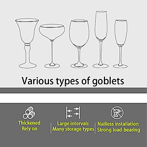 NIYUPE Wine Glass Rack Hanger Under Cabinet Holder Stemware Shelf Black for Home Kitchen Bar - 2 sets of cup hangers with rounded slots to prevent cups from slipping