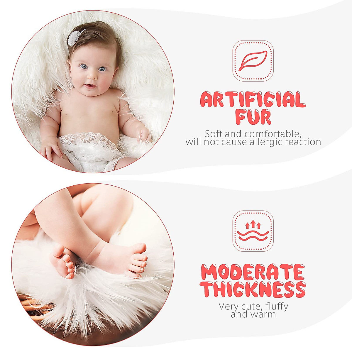 OULII Baby Photo Props Soft Fur Quilt Photographic Mat DIY Newborn Baby Photography Wrap-Baby Photo Props Favors (White)