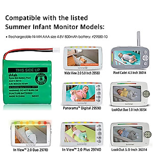 iMah Replacement Battery 29580-10 for Summer Infant Baby Monitor 29580 29590 29610 29620 29630 29710 29740 29790 29940, Ni-MH AAA Size 4.8V 800mAh Rechargeable