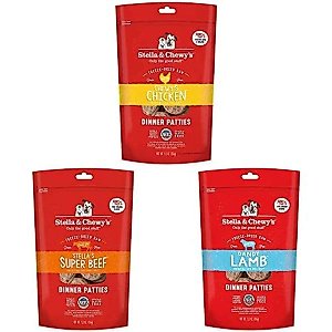 Stella & Chewy's Freeze-Dried Raw Dinner Patties Dog Food (Bundle of 3, 5.5 oz. Bags) - Chicken, Beef, Lamb