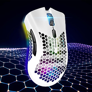 VEGCOO Wireless Gaming Mouse, Silent Click Wireless Rechargeable Mouse with Colorful LED Lights and 3 Level DPI 400mah Lithium Battery for Laptop and Computer (C23 White)