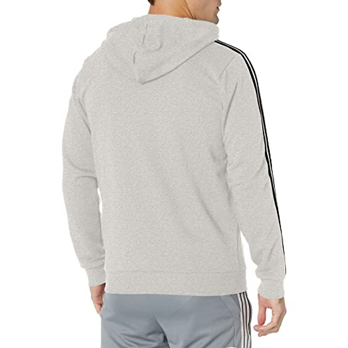 adidas Men's Essentials French Terry 3-Stripes Full-Zip Hoodie, Medium Grey Heather/Black