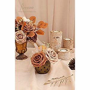 floroom Artificial Flowers 25pcs Real Looking Earth Tones Ombre Colors Foam Fake Roses with Stems for DIY Wedding Bouquets Bridal Shower Centerpieces Party Home Decorations