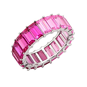 KIERA Couture Multicolored Princess Baguette Sterling Silver Band Ring Size 7 - Pink Ombré