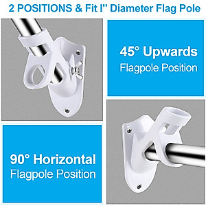 Flag Pole Holder Brackets, BONWIN 1" Flag Pole Mounting Bracket with Hardwares for House Wall Mount, 1" Inner Diameter, Two Positions & Aluminium Alloy, Rust Free Coated (White - 1 Pack)