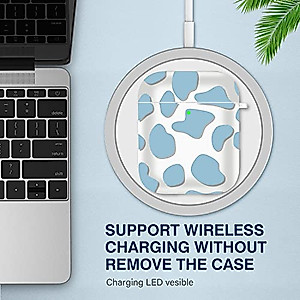 Valkit Cute Milk Cow Pattern Soft TPU Protective Case Skin Portable & Shockproof Women Girls with Keychain for Apple Airpods 2/1 Charging Case (Hollow Light Blue Cow