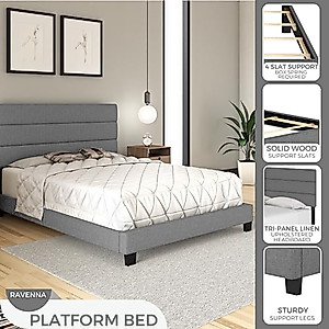 Boyd Sleep Ravenna Gray Linen Queen Size Fully Upholstered Platform Bed Frame with Adjustable Headboard - Easy Assembly, Noise Free, Modern Design, Durable & Sturdy Mattress Support