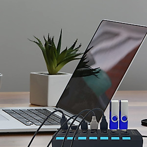 7-Port USB Hub 2.0, USB Hub USB Splitter with Individual Switches for Laptop, Computer, Keyboard and Mouse, USB Devices (Black)