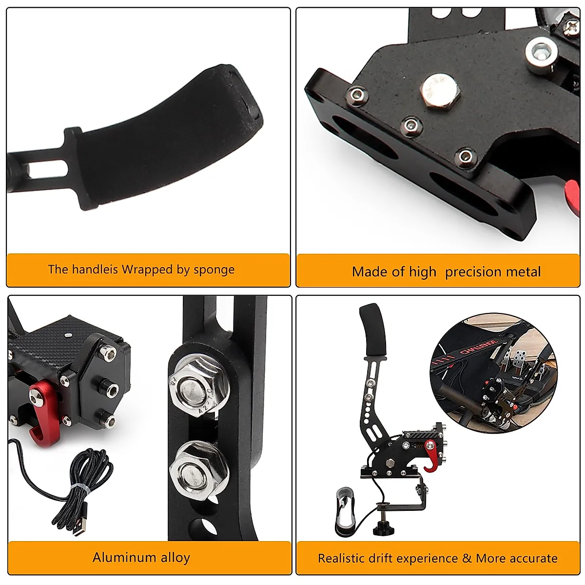 YESHMA 64 Bit USB Handbrake PC Handbrake & Non-Contact Plus Hall Sensor Compatible With G25/27/29/920 T500 T300,Professional Gaming Peripherals using for Racing Games(Black without Clamp)