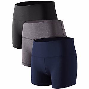 CADMUS Women's High Waist Athletic Sport Workout Shorts with Pocket,3 Pack,05,Black,Grey,Navy Blue,Small
