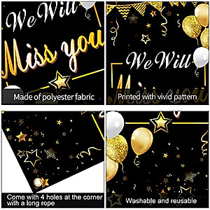 Luxiocio We Will Miss You Door Banner Backdrop Decorations, Going Away Party Farewell Party Door Cover Supplies, Black Gold Happy Retirement Party Décor for Coworker