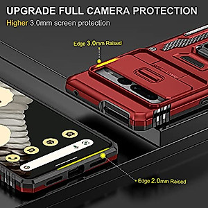 DEERLAMN for Google Pixel 7 Pro Case with Slide Camera Cover,[Full Camera Protection] [Magnetic Rotated Kickstand] Military Grade Shockproof Heavy Duty Protective Cover-Red