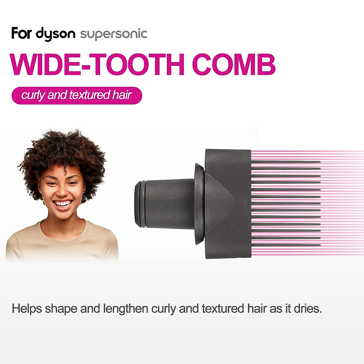 NINEBIRD Wide-Tooth Comb Attachment Nozzles for Dyson Supersonic Hair Dryer Hd01 Hd02 Hd03 Hd04 Hd08 Tools Accessaries Parts (Wide-Tooth Comb), Black