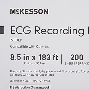 McKesson ECG Recording Paper, Red Grid Thermal Paper, 8 1/2 in x 183 ft, 200 Count, 1 Pack