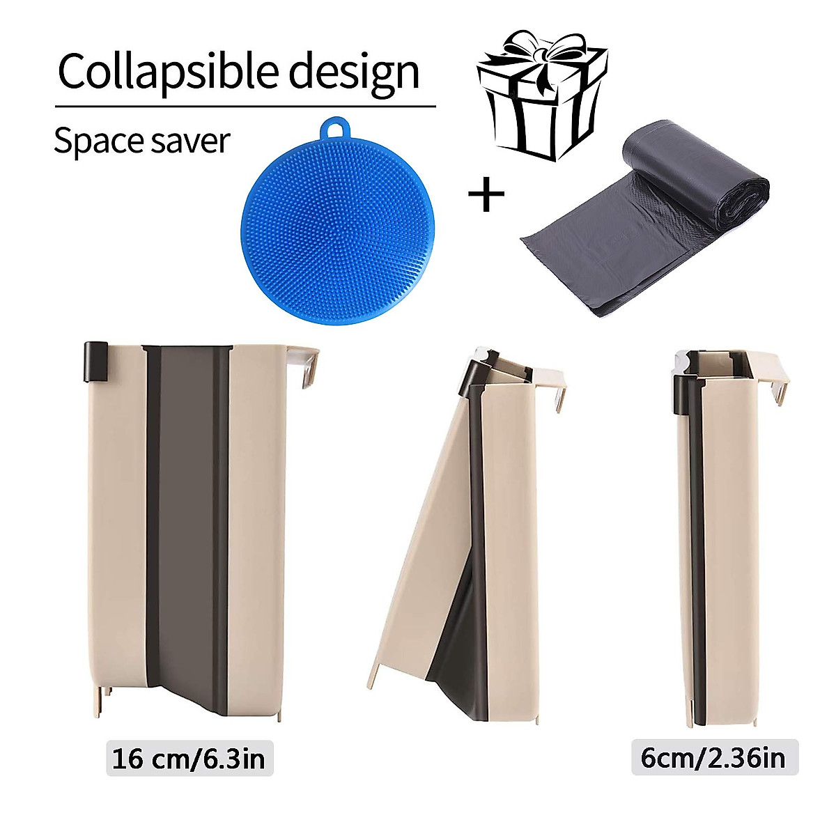 XIJING Small Hanging Kitchen Trash Can, Portable Mini Garbage Can and Collapsible Compact Trash Bin for Kitchen Cabinet Door Drawers, Room, Car, Bedroom Plastic Waste Bin - 9L/2.4 Gallon (Coffee)