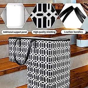 Foldable Stair Basket with Leather Handles, Staircase Storage Box Organizer for Laundry Home and Office Decor (Dark Blue Line)