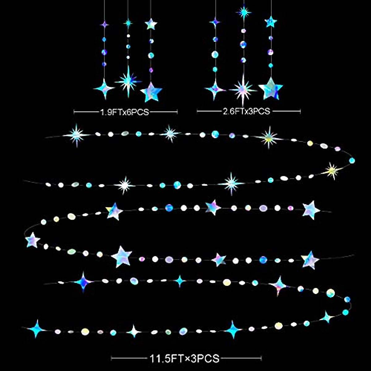 Iridescent Party Decorations Star Circle Dot Paper Garland Banner Bunting Streamer Metallic Hanging Twinkle Star Decoration for Kids Birthday Baby Shower Wedding Festival Engagement Sweet 16 Decor
