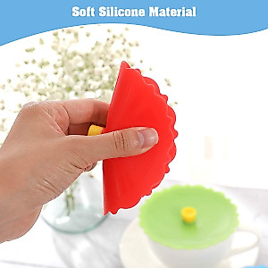 Silicone Cup Covers (Set of 4) ， Multicolored Silicone Lids for Mugs, Cups, Tea Pots,Flexible Mug Covers，Hot Cup Lids for Coffee & Tea