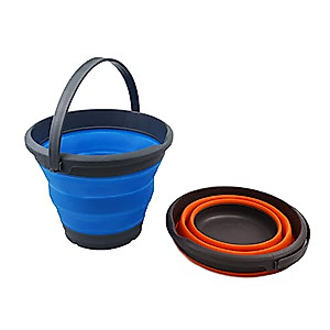 SAMMART 5.5L (1.4 Gallon) Set of 2 Collapsible Plastic Bucket - Foldable Round Tub - Portable Fishing Water Pail - Space Saving Outdoor Waterpot. (Orange + Blue)