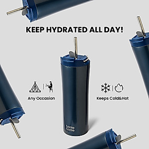 BOTTLE BOTTLE Insulated Coffee Tumblers with Dual-use Lid and Straw Double Walled Iced Travel Coffee Mug for Woman and Man 18 oz Stainless Steel Tumbler with Handle(Dark Blue)