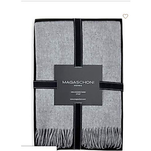 Magaschoni Solid 100% Cashmere Throw with Tassel Edge Grey Gift Box 50" W x 60" L