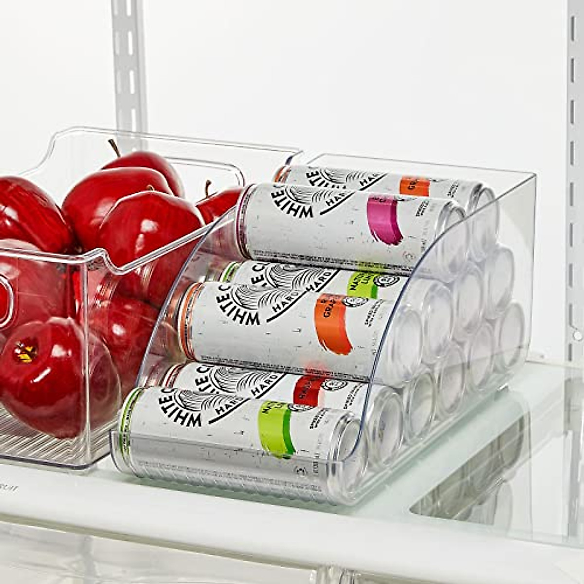 mDesign Compact Plastic Kitchen and Pantry Storage Organizer Bin for Tall Skinny Soda/Pop Cans - Kitchen, Pantry, Refrigerator - 4 Pack - Clear