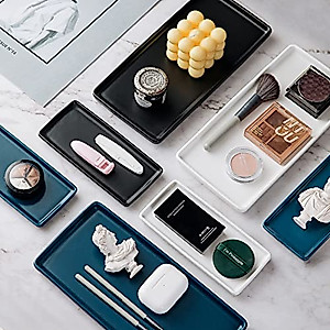 KITCHENLESTAR 6" Small Rectangular Vanity Sink Tray for Bathroom,Ceramic Kitchen Soap Tray,Comestic Holder Bathtub Organizer (Black,6", Set/2)