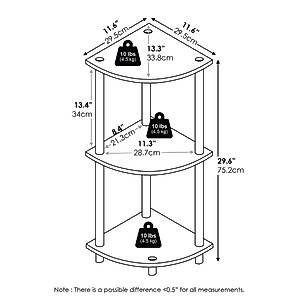 Furinno Turn-N-Tube 3-Tier Corner Display Rack Multipurpose Shelving Unit, White/White