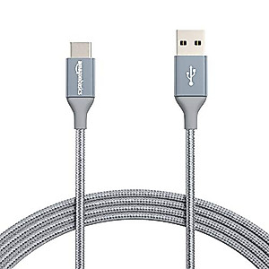 Amazon Basics USB-C to USB-A 2.0 Fast Charging Cable, Nylon Braided Cord, 480Mbps Transfer Speed, 10 Foot, Dark Gray