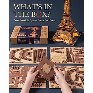Rowood Eiffel Tower,3D Puzzle Model Kits for Adults,DIY 3D Wooden Puzzles for Adults,Builing Set with LED,Home Decoration Festival Gift Idea