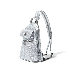 Baggallini Naples Convertible Small Daypack Sling Crossbody, Silver Metallic Quilt